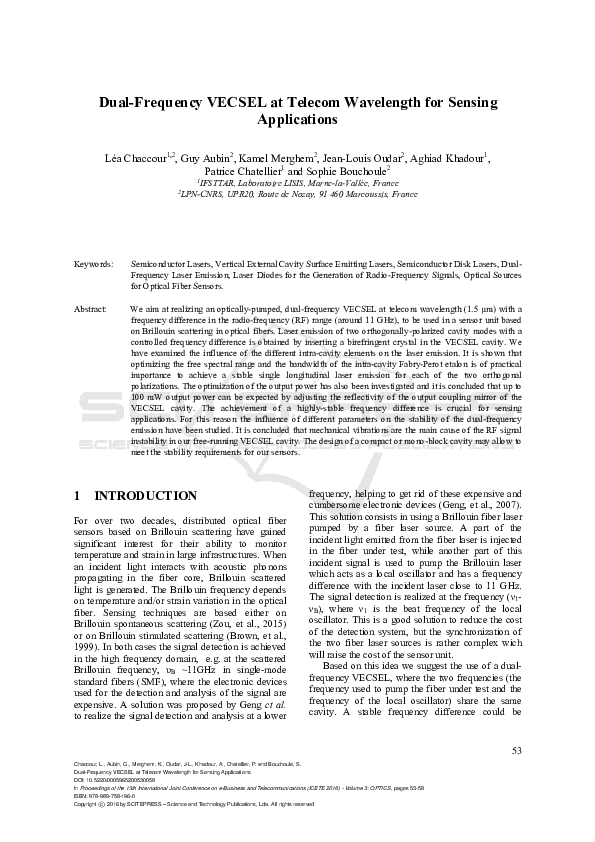 (PDF) Dual-Frequency VECSEL for Telecom Sensing