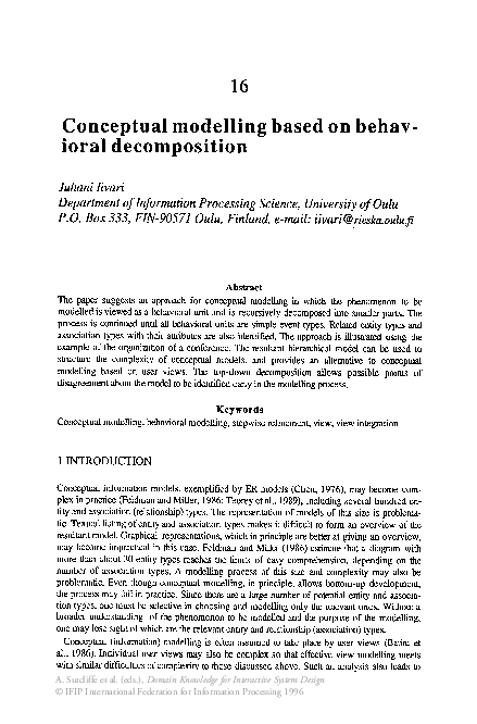 (PDF) Conceptual modelling based on behavioral decomposition | Juhani Iivari - Academia.edu