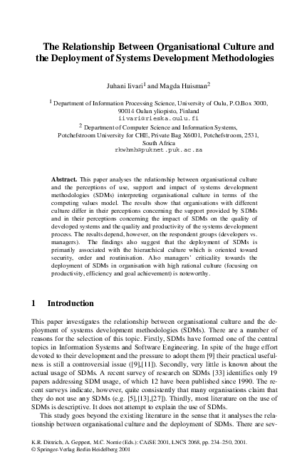(PDF) The Relationship Between Organisational Culture and the Deployment of Systems Development ...
