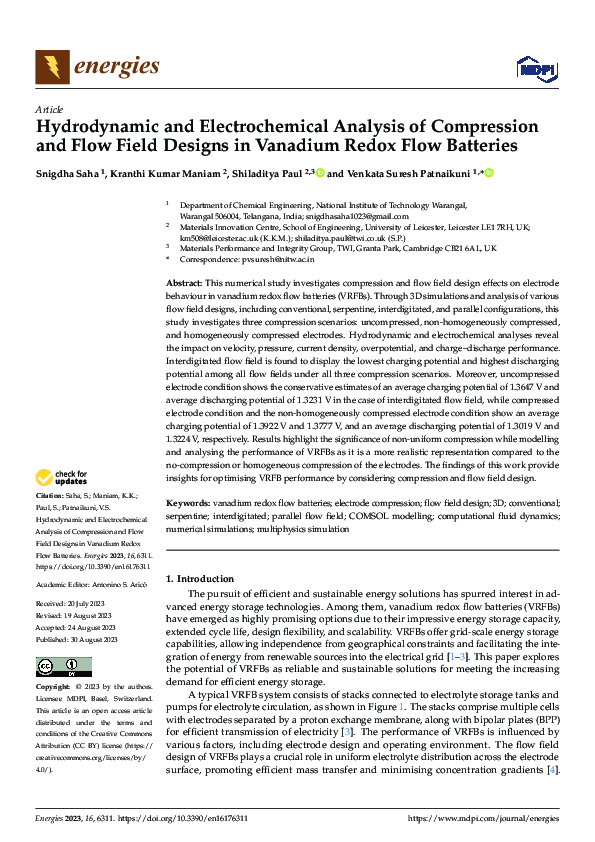 (PDF) Hydrodynamic and Electrochemical Analysis of Compression and Flow Field Designs in ...