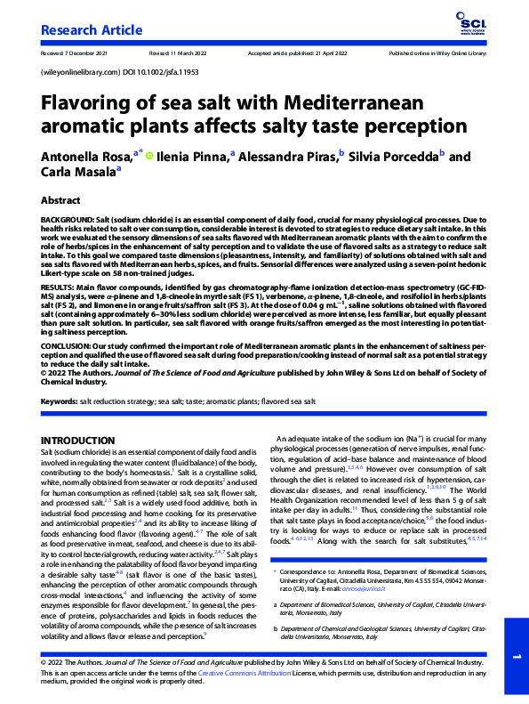 (PDF) Flavoring of sea salt with Mediterranean aromatic plants affects ...