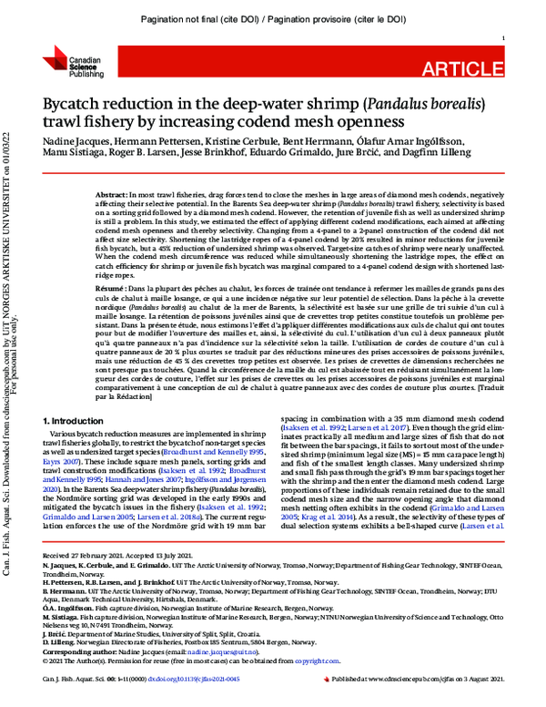 (PDF) Bycatch reduction in the deep-water shrimp (Pandalus borealis ...