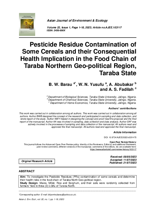 (PDF) Pesticide Residue Contamination of Some Cereals and their ...