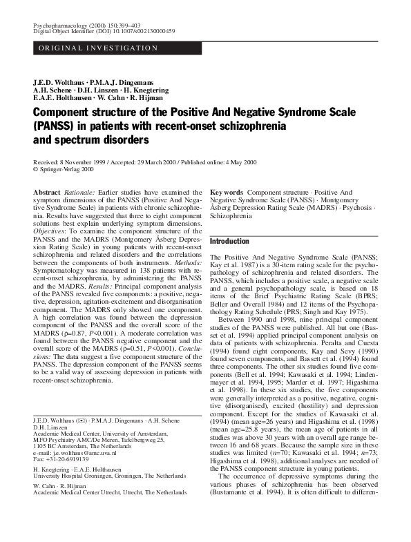 (PDF) Component structure of the Positive And Negative Syndrome Scale ...