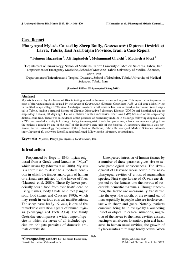 (PDF) Case Report Pharyngeal Myiasis Caused by Sheep Botfly, Oestrus ...