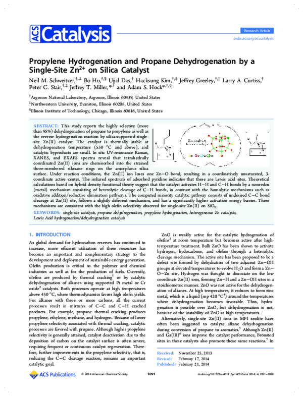 (PDF) Propylene Hydrogenation and Propane Dehydrogenation by a Single ...