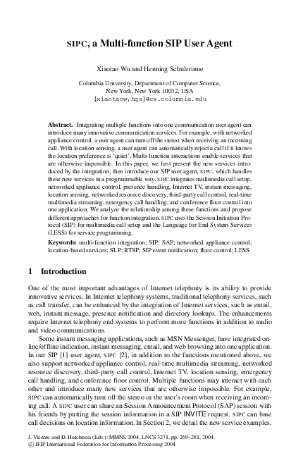 (PDF) sipc, a Multi-function SIP User Agent