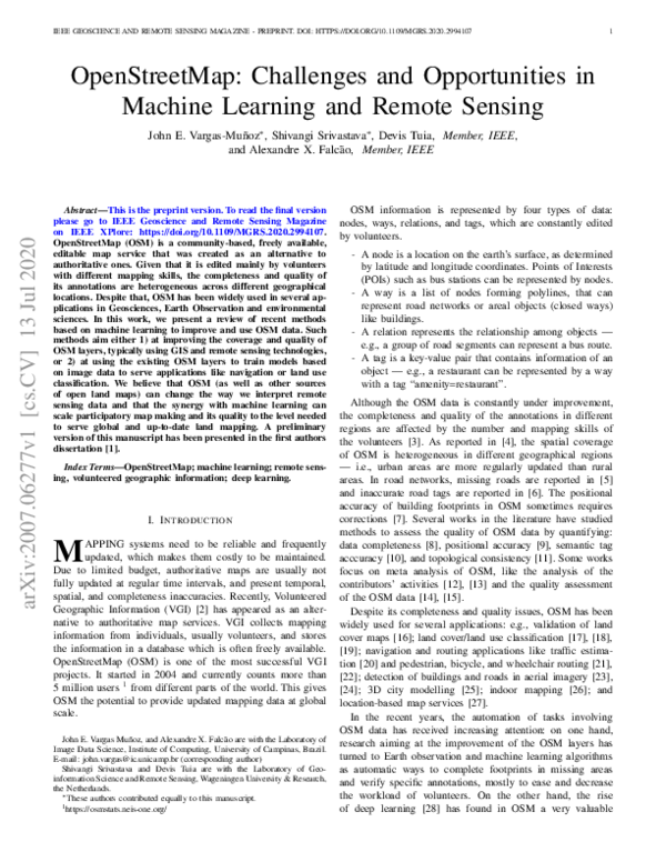 (PDF) OpenStreetMap: Challenges and Opportunities in Machine Learning and Remote Sensing