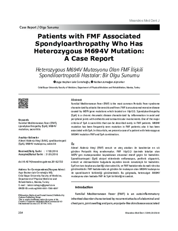 (PDF) Patients with FMF Associated Spondyloarthropathy Who Has ...