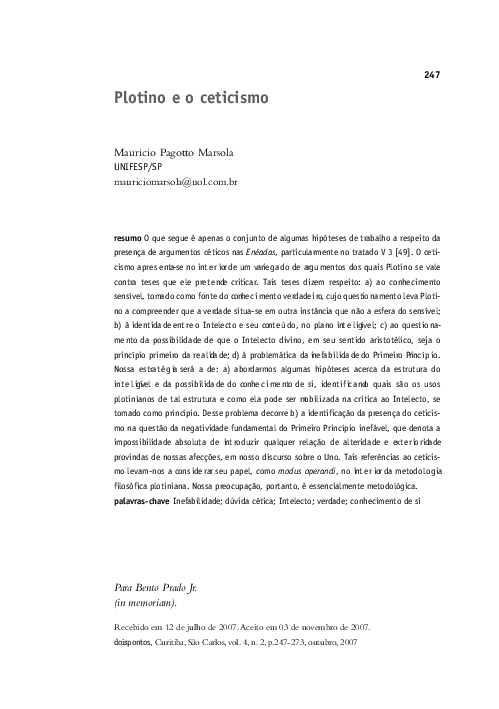 (PDF) Plotino e o ceticismo