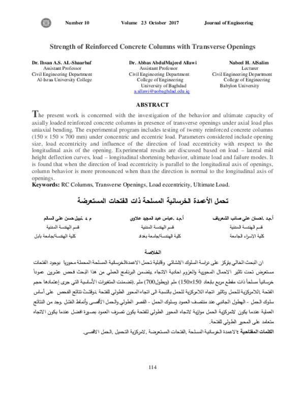 (PDF) Strength of Reinforced Concrete Columns with Transverse Openings