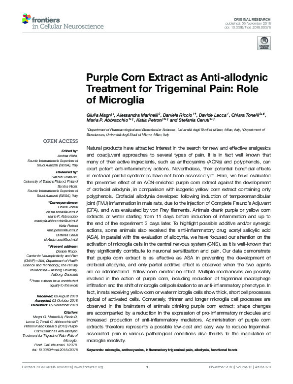 (PDF) Purple Corn Extract as Anti-allodynic Treatment for Trigeminal ...