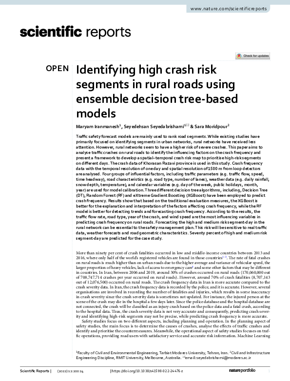 (PDF) Identifying high crash risk segments in rural roads using ...