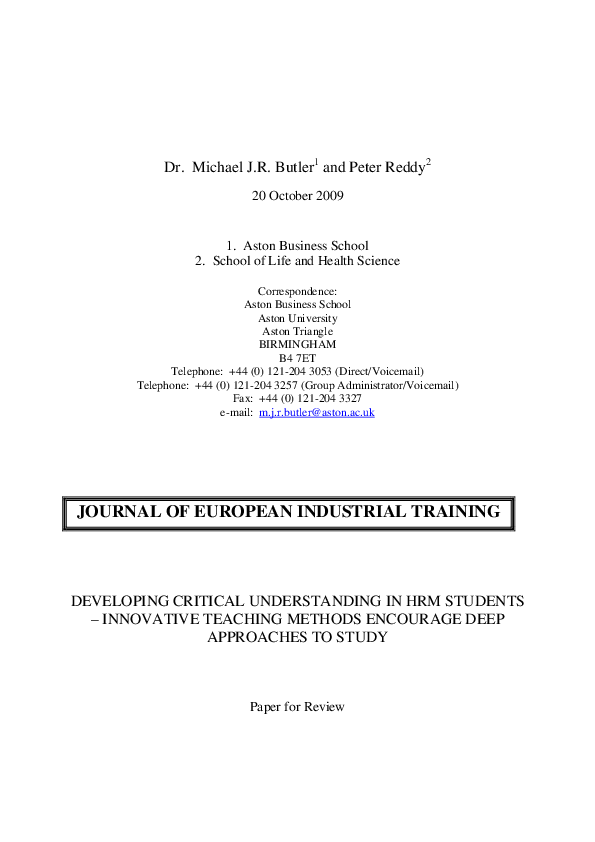 (PDF) Developing critical understanding in HRM students