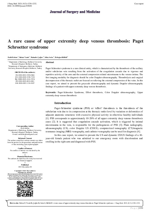 (PDF) A rare cause of upper extremity deep venous thrombosis: Paget ...
