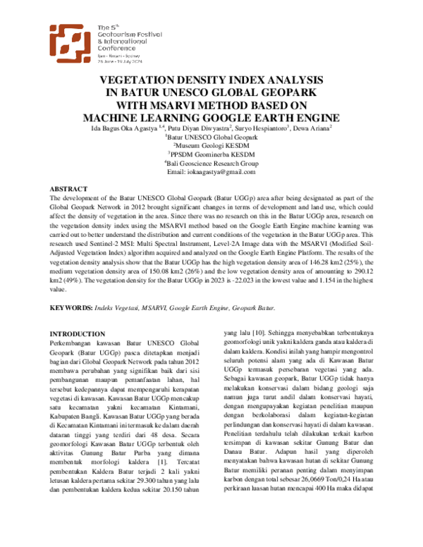 (PDF) VEGETATION DENSITY INDEX ANALYSIS IN BATUR UNESCO GLOBAL GEOPARK WITH MSARVI METHOD BASED ...