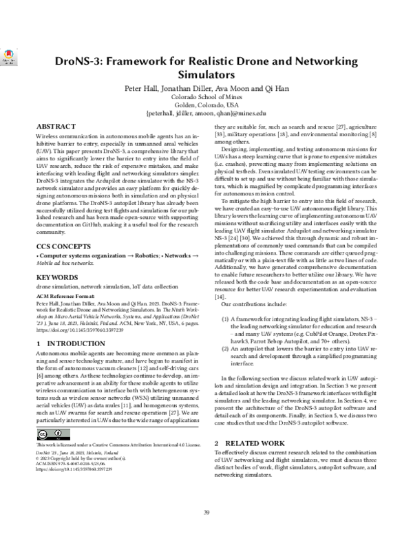 (PDF) DroNS-3: Framework for Realistic Drone and Networking Simulators