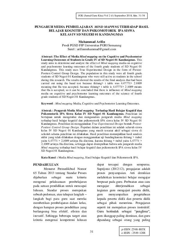 (PDF) Pengaruh Media Pembelajaran Mind Mapping Terhadap Hasil Belajar Kognitif Dan Psikomotorik ...
