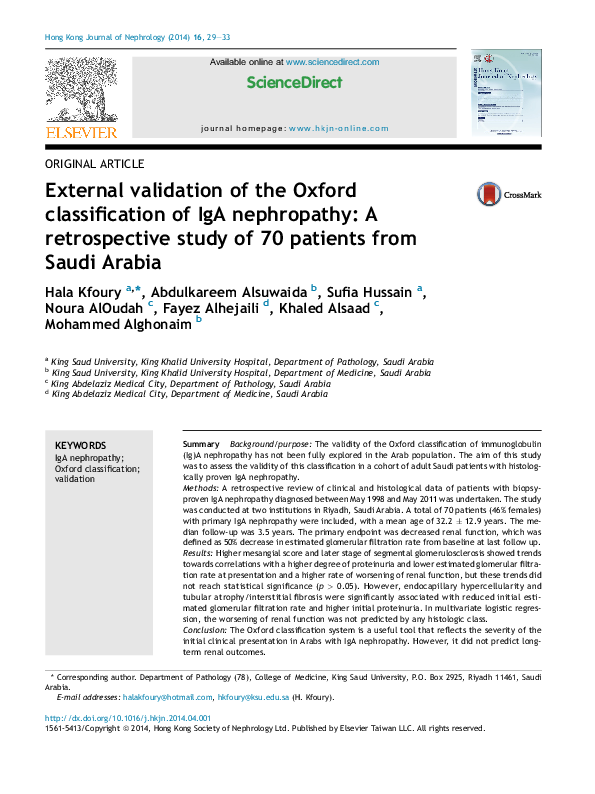 (PDF) External validation of the Oxford classification of IgA nephropathy: A retrospective study ...