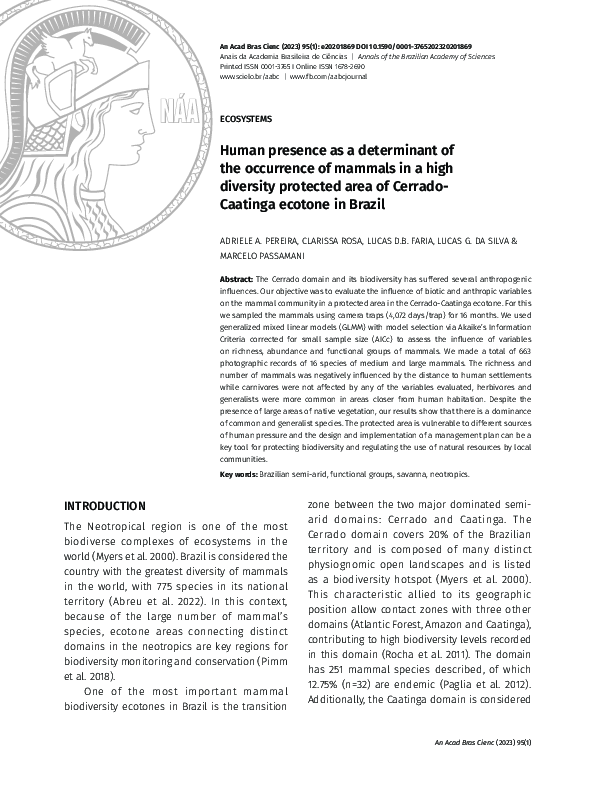 (PDF) Human presence as a determinant of the occurrence of mammals in a ...