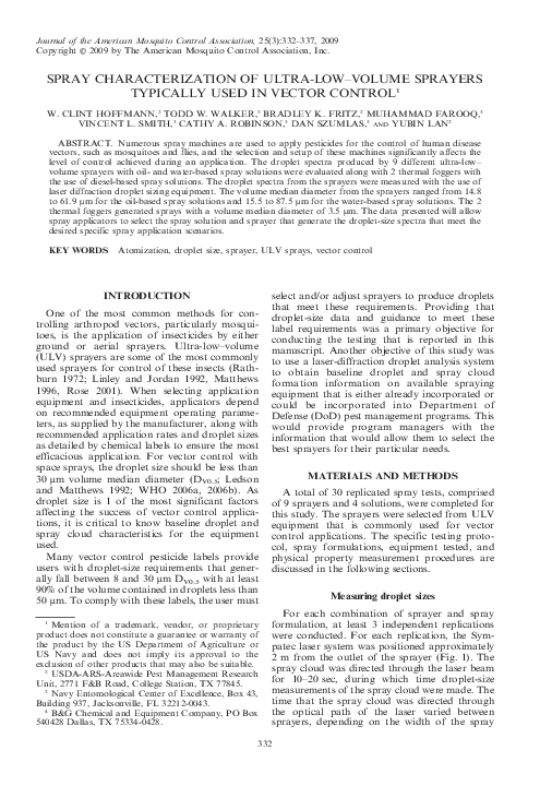(PDF) Spray Characterization of Ultra-low–volume Sprayers Typically ...
