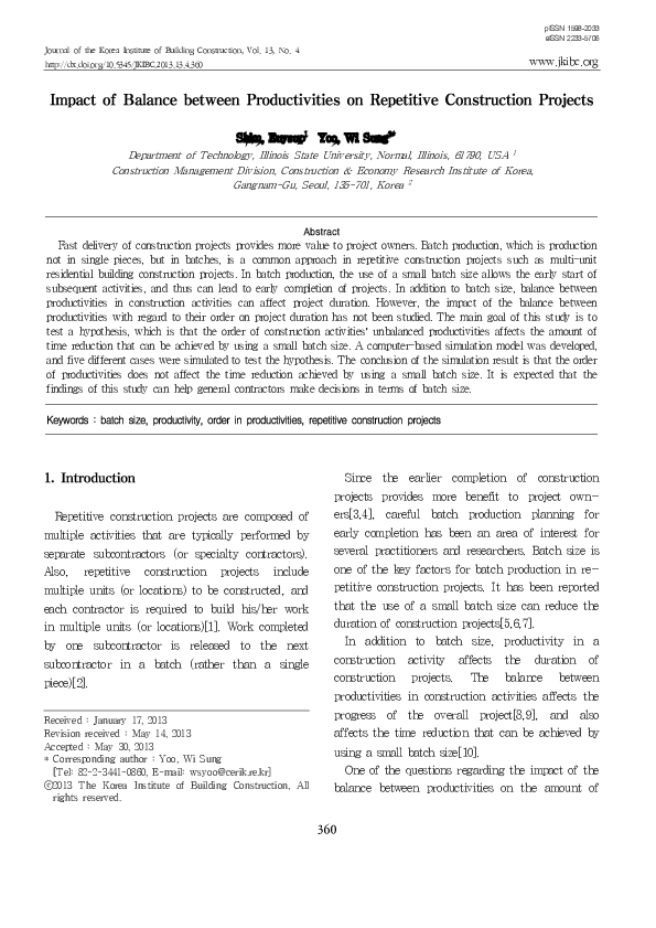 (PDF) Impact of Balance between Productivities on Repetitive ...