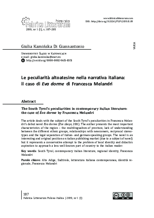 (PDF) Le peculiarità altoatesine nella narrativa italiana: il caso di ...