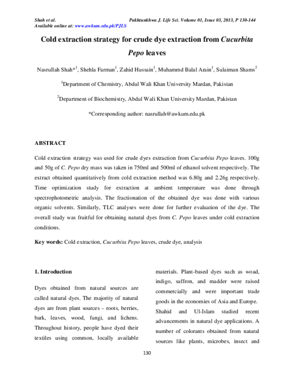 (PDF) Cold extraction strategy for crude dye extraction from Cucurbita ...