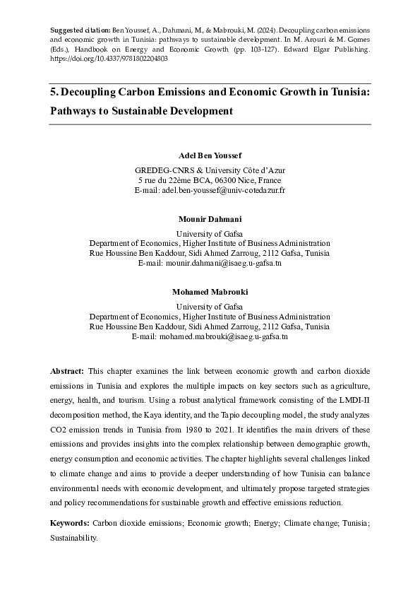 (PDF) Decoupling Carbon Emissions and Economic Growth in Tunisia ...