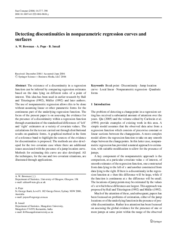 Pdf Detecting Discontinuities In Nonparametric Regression