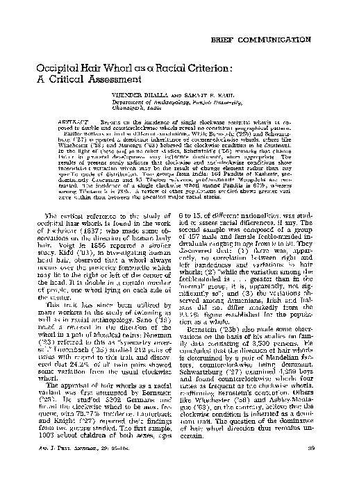 (PDF) Occipital hair whorl as a racial criterion: A critical assessment