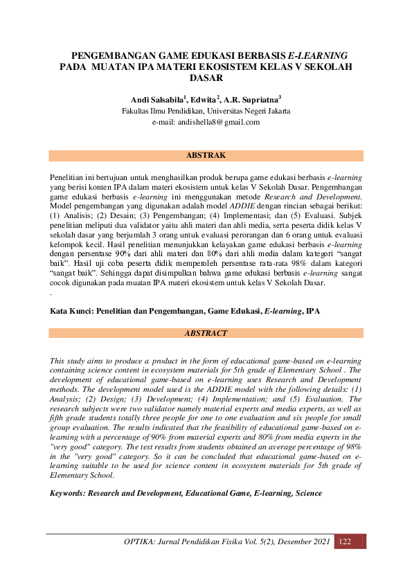 (PDF) Pengembangan Game Edukasi Berbasis E-Learning Pada Muatan Ipa Materi Ekosistem Kelas V ...