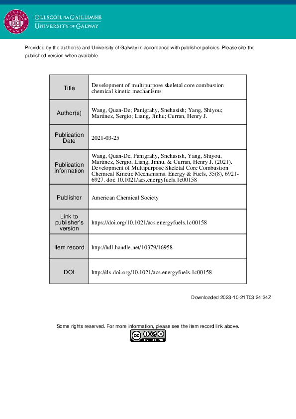 (PDF) Development of Multipurpose Skeletal Core Combustion Chemical ...