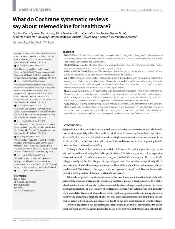 (PDF) What do Cochrane systematic reviews say about telemedicine for ...