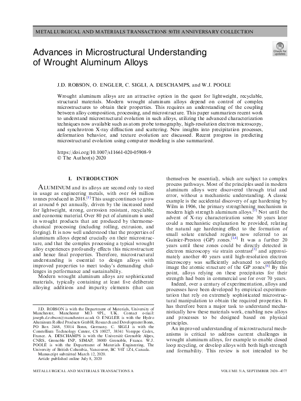 (PDF) Advances in Microstructural Understanding of Wrought Aluminum Alloys