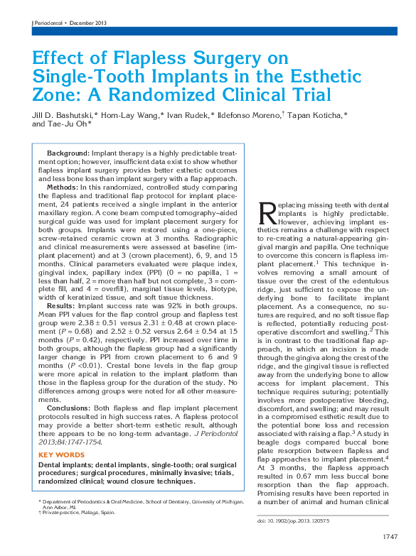 (PDF) Effect of Flapless Surgery on Singleâ Tooth Implants in the ...