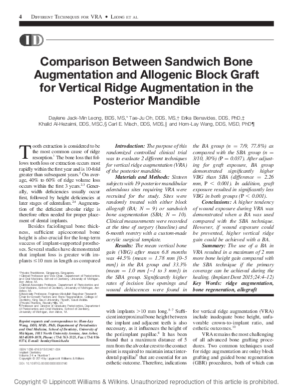 (PDF) Comparison Between Sandwich Bone Augmentation and Allogenic Block ...
