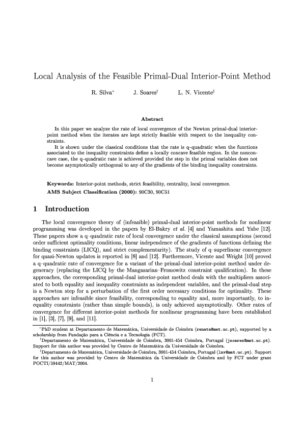 (PDF) Local analysis of the feasible primal-dual interior-point method