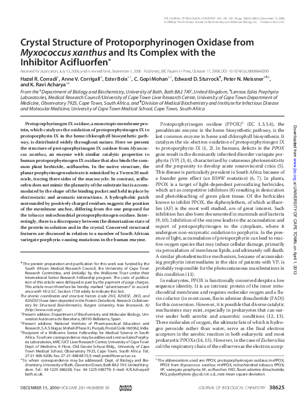 (PDF) Crystal Structure of Protoporphyrinogen Oxidase from Myxococcus ...