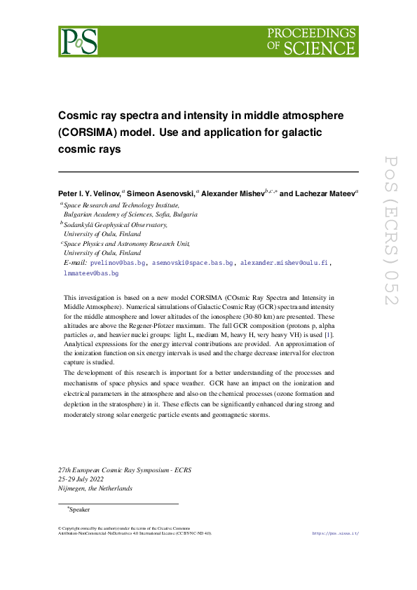 (PDF) Cosmic ray spectra and intensity in middle atmosphere (CORSIMA ...