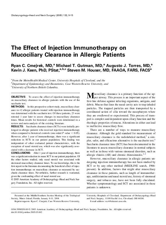 (PDF) The Effect of Injection Immunotherapy on Mucociliary Clearance in ...
