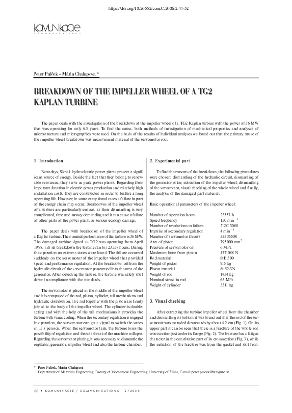 (PDF) Breakdown of the Impeller Wheel of a TG2 Kaplan Turbine