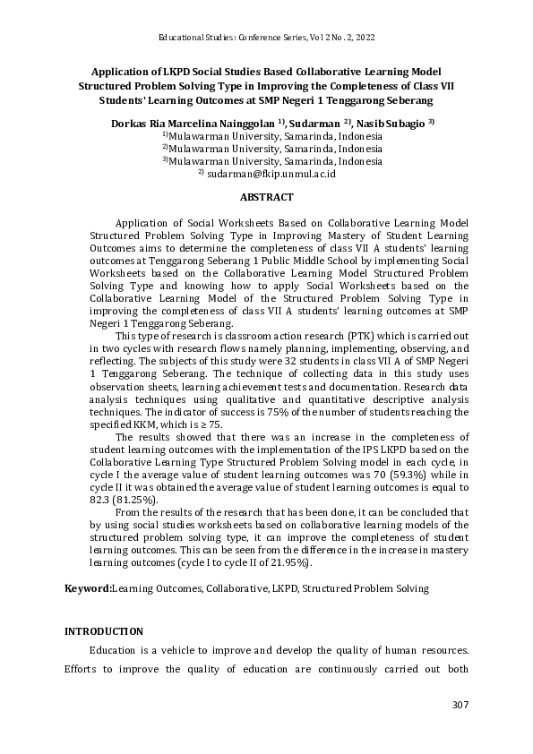 (PDF) Application of LKPD Social Studies Based Collaborative Learning Model Structured Problem ...
