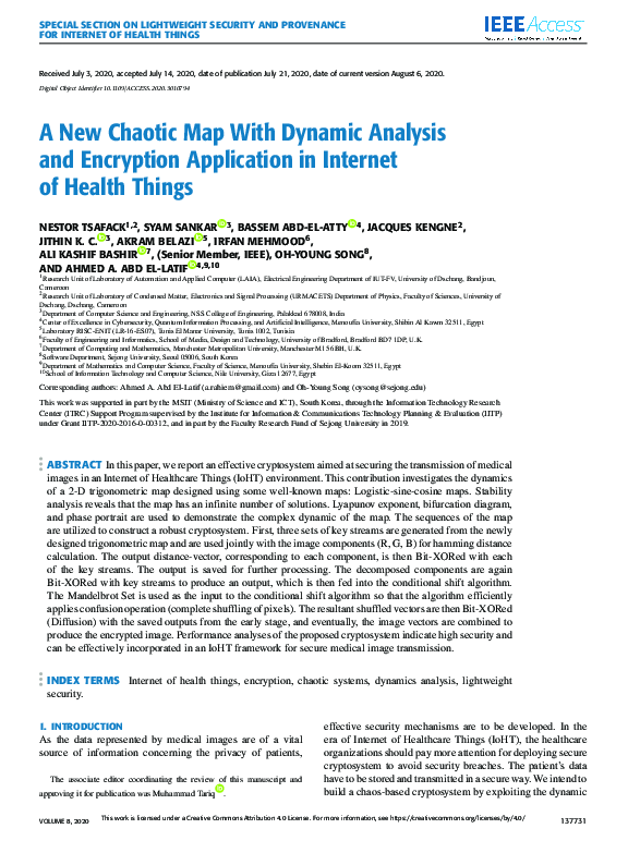 (PDF) A New Chaotic Map With Dynamic Analysis and Encryption Application in Internet of Health ...