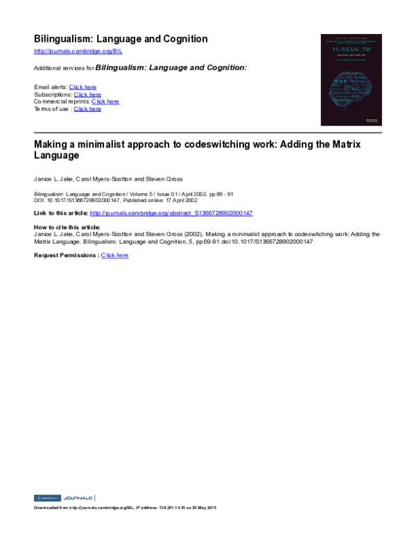 (PDF) Making a minimalist approach to codeswitching work: Adding the ...