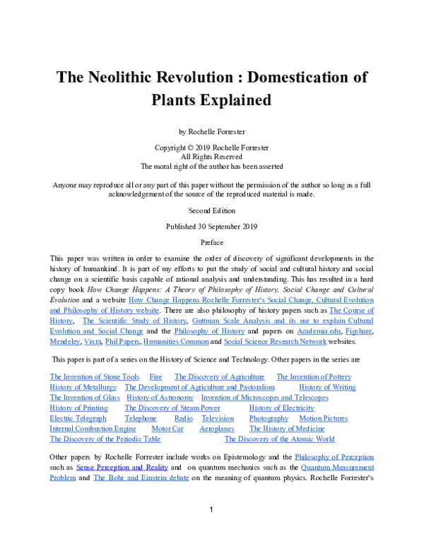 (PDF) The Neolithic Revolution - Domestication of plants explained