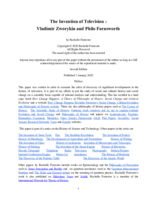 (PDF) The Invention of Television - Vladimir Zworykin and Philo Farnsworth