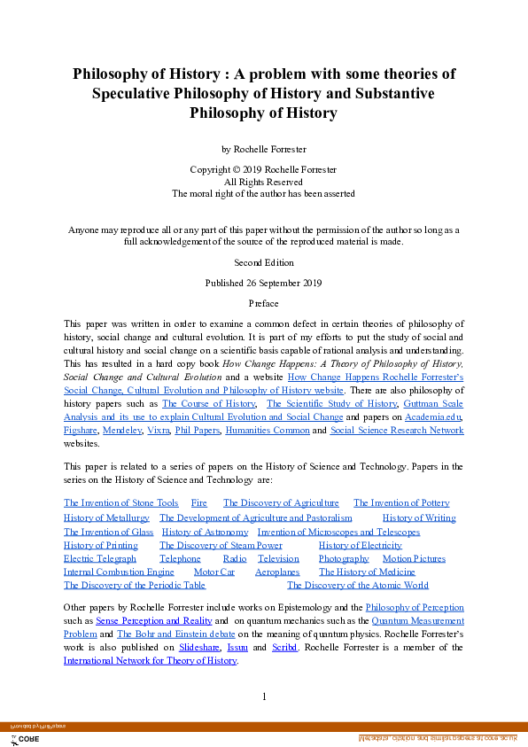 (PDF) Philosophy of History : A problem with some theories of ...