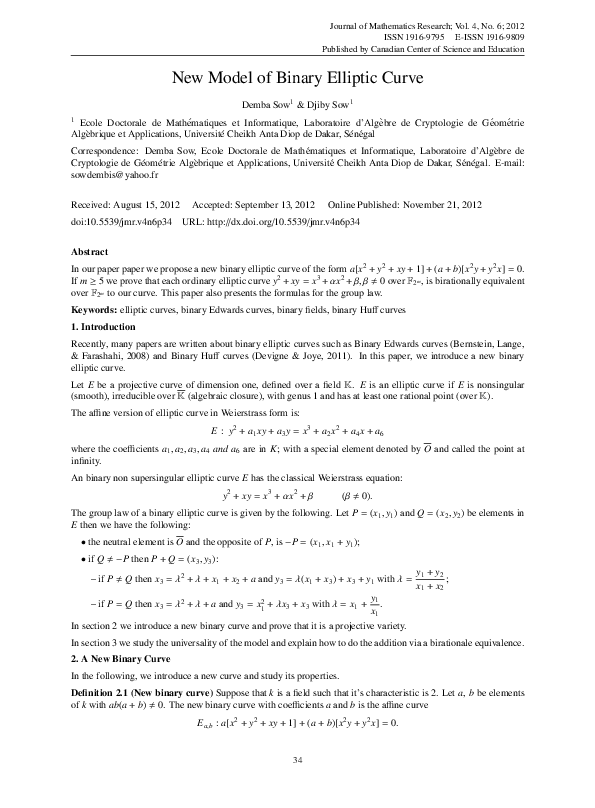 (PDF) New Model of Binary Elliptic Curve