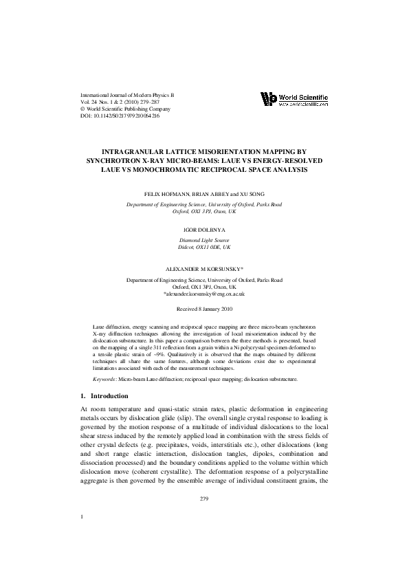 (PDF) INTRAGRANULAR LATTICE MISORIENTATION MAPPING BY SYNCHROTRON X-RAY ...